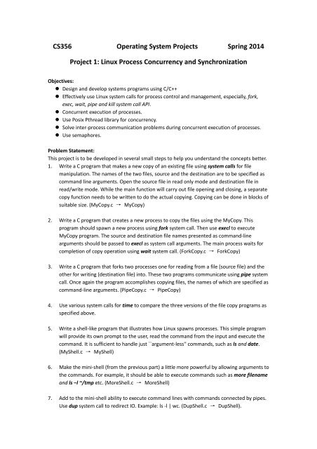CS356 Operating System Projects Spring 2013 Project 1: Linux P