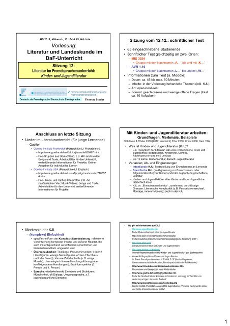 Vorlesung: Literatur und Landeskunde im DaF-Unterricht - Moodle 2