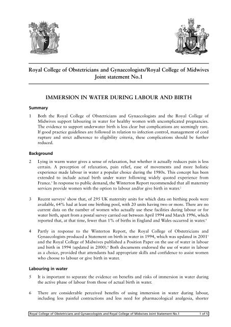 RCOG RCM Water Birth