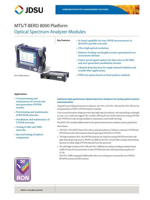 MTS/T-BERD 8000 Platform Optical Spectrum Analyzer Modules