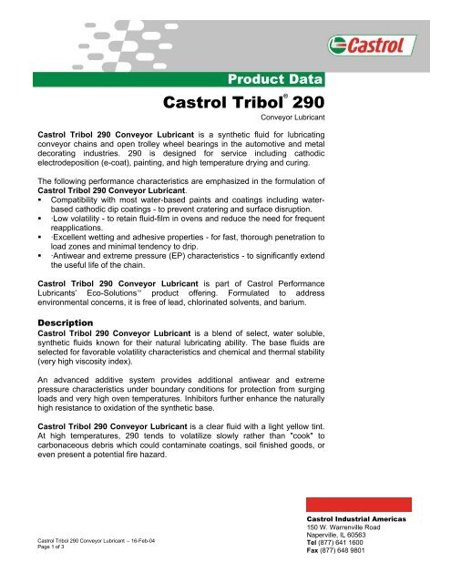 Castrol TribolÂ® 290 - ABLE Aerospace Adhesives