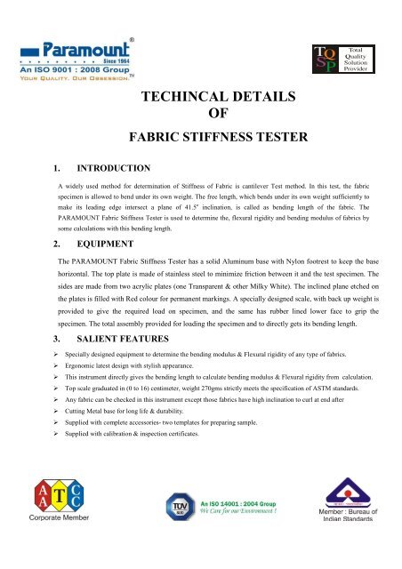techincal details of fabric stiffness tester