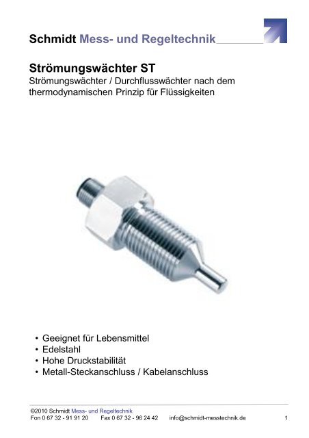 Datenblatt StrÃ¶mungswÃ¤chter ST - Schmidt - Mess- und Regeltechnik