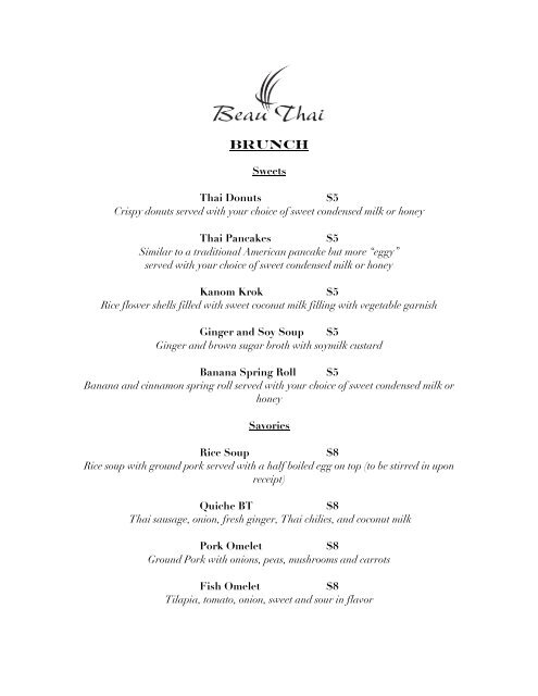 Beau Thai Menu - UrbanDaddy