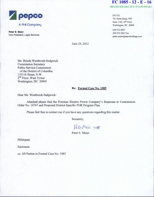 Pepco POR Filing - National Energy Marketers Association