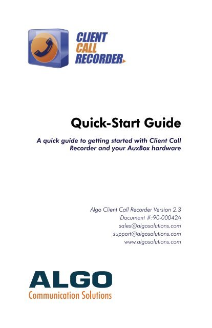 Quick-Start Guide - Algo Communication Products