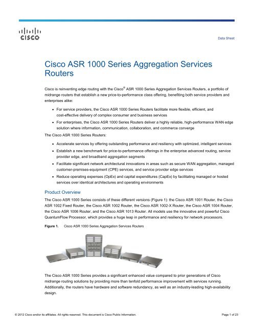 Cisco ASR 1000 Series Aggregation Services Routers - Ipland