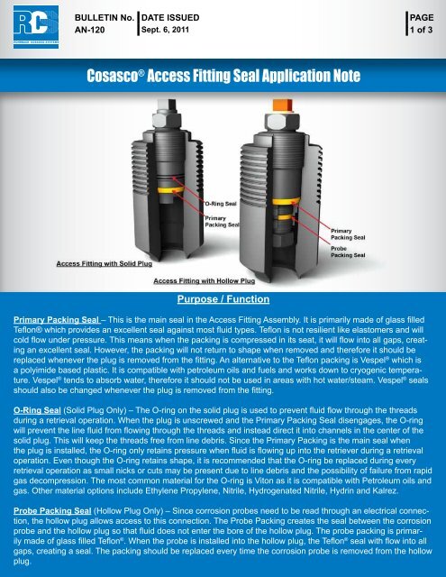 CosascoÂ® Access Fitting Seal Application Note