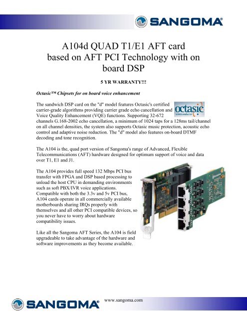 A104d QUAD T1/E1 AFT card based on AFT PCI Technology with ...