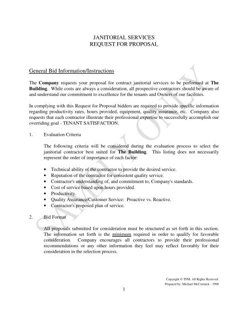 JANITORIAL SERVICES REQUEST FOR PROPOSAL General Bid ...