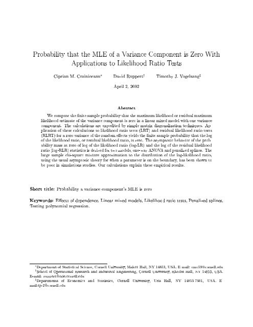 Probability that the MLE of a Variance ... - Cornell University