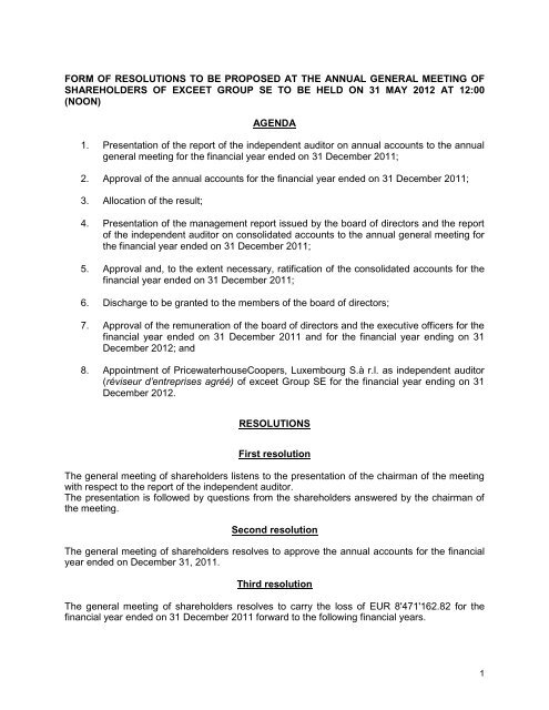 form of resolutions to be proposed at the annual general meeting of ...