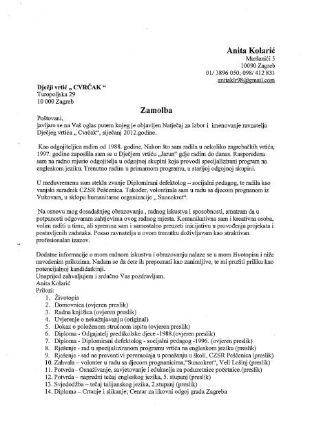Zamolba Anita Kolaric - Zagreb.hr