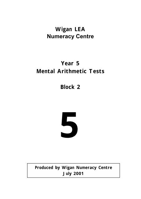 Year Five Mental Arithmetic Test 1 - Wigan Schools Online