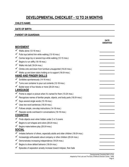 DEVELOPMENTAL CHECKLIST