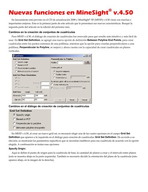 Nuevas funciones en MineSight v.4.50