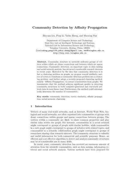 Community Detection By Affinity Propagation