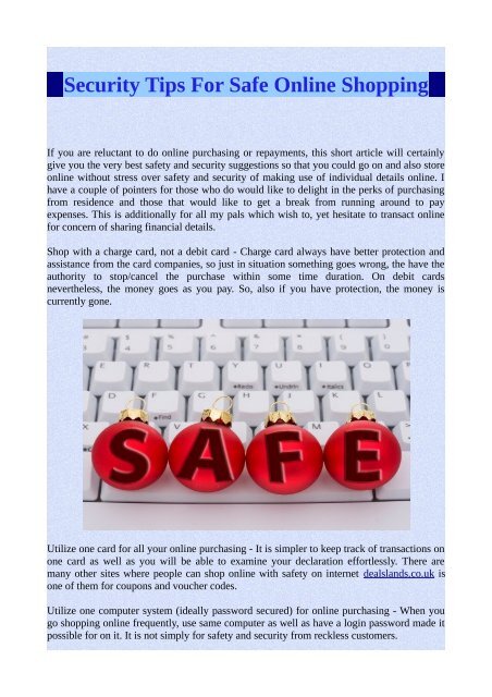 Security Tips For Safe Online Shopping