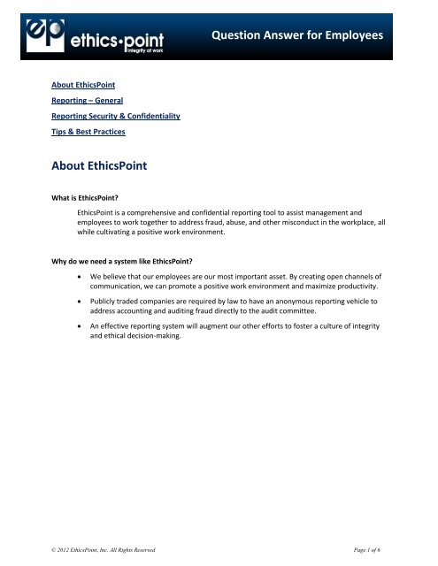 Ethicspoint Reporting