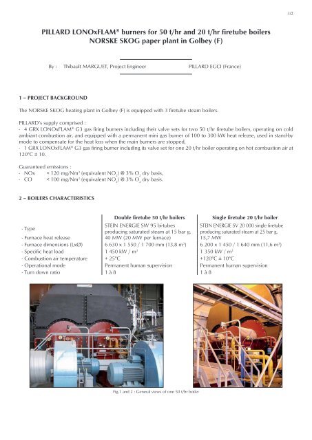 PILLARD LONOxFLAM® burners for 50 t/hr and 20 t/hr firetube - Fives