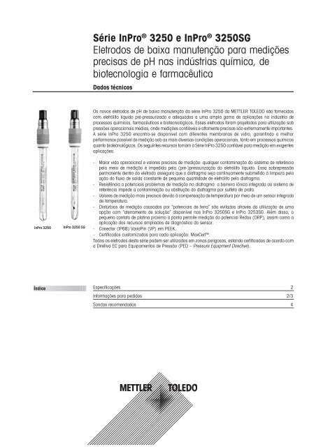 SÃ©rie InProÂ® 3250 e InProÂ® 3250SG - METTLER TOLEDO