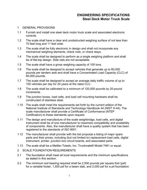 engineering specifications - METTLER TOLEDO