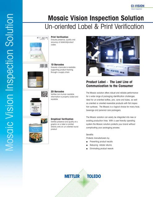 Mosaic Vision Inspection Solution - METTLER TOLEDO