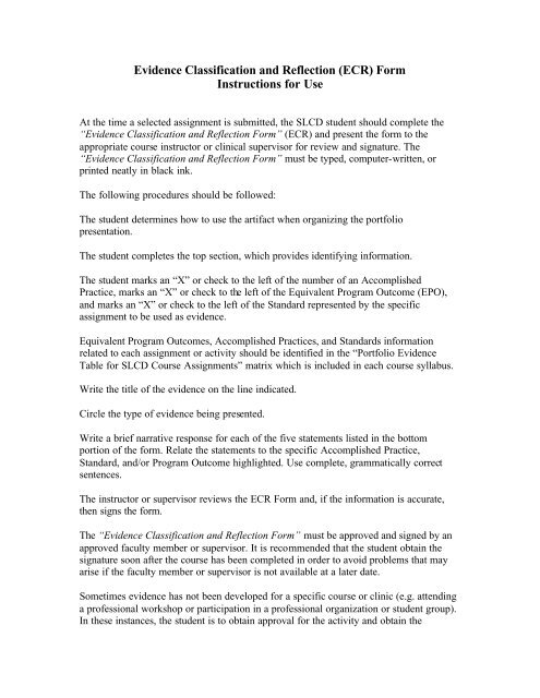 Evidence Classification and Reflection Form and Instructio…
