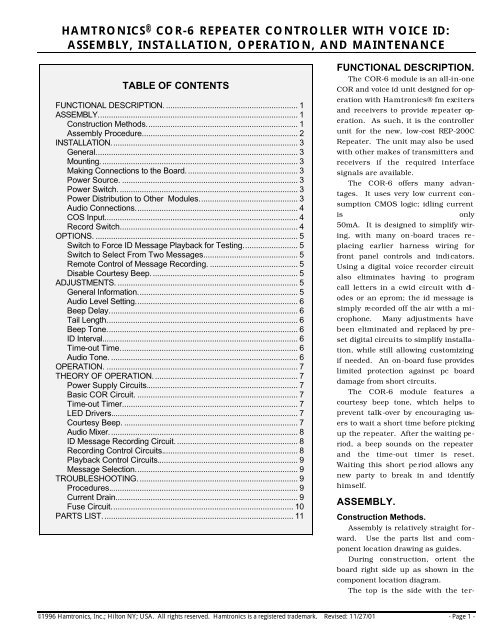 COR-6 Module - Hamtronics Inc.