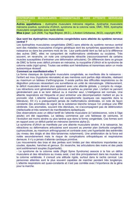 Dystrophies musculaires congénitales sans atteinte ... - ASRIM