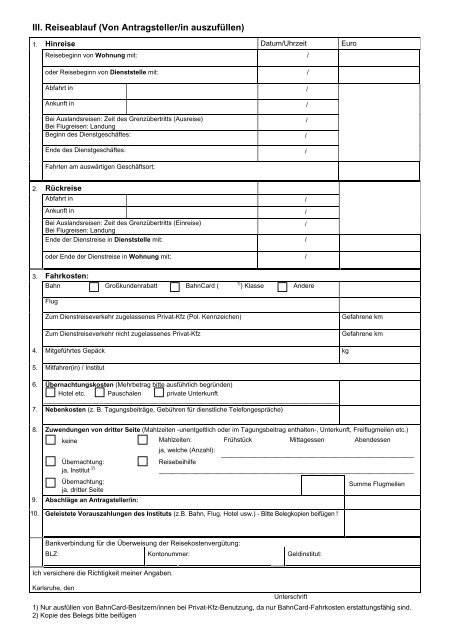 III. Reiseablauf