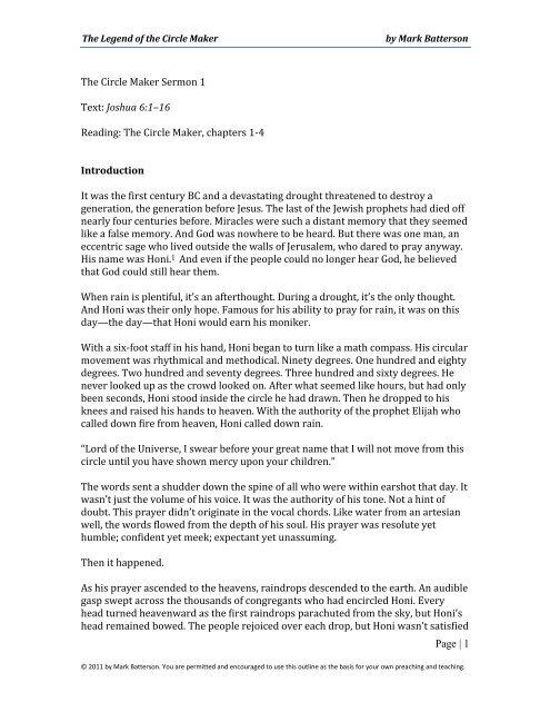 The Circle Maker Sermon 1 - The Legend of the Circle Maker