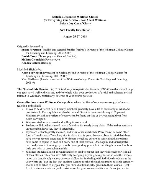 Whitman Syllabus Guide - Whitman College