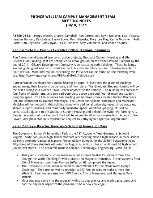 PRINCE WILLIAM CAMPUS MANAGEMENT TEAM MEETING ...