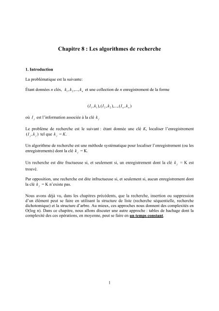 Chapitre 8 : Les algorithmes de recherche - UQAC