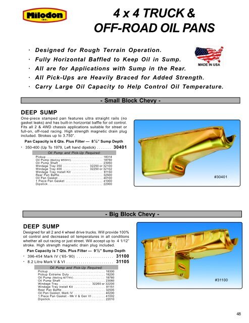 4 x 4 TRUCK & OFF-ROAD OIL PANS - Milodon