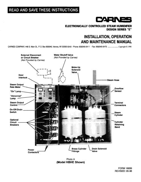 IO&M HB & HC Steam Humidifier - "E" Design ... - Carnes Company