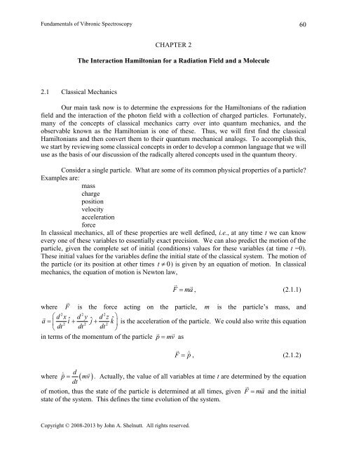 Chapter 2: Interaction Hamiltonian for a Radiation Field ... - Shelnutt