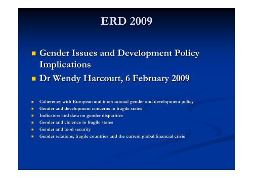 Gender Issues and Development Policy Implications, by ... - ERD