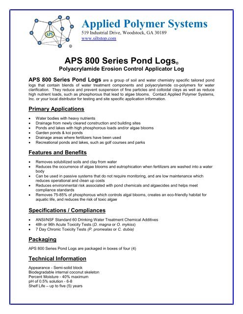 Pond Log Data Sheet - Applied Polymer Systems, Inc.