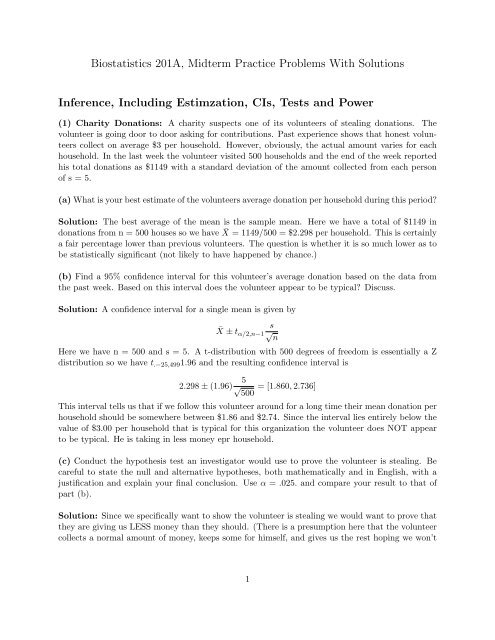 Solutions to Midterm Practice Problems - UCLA Biostatistics