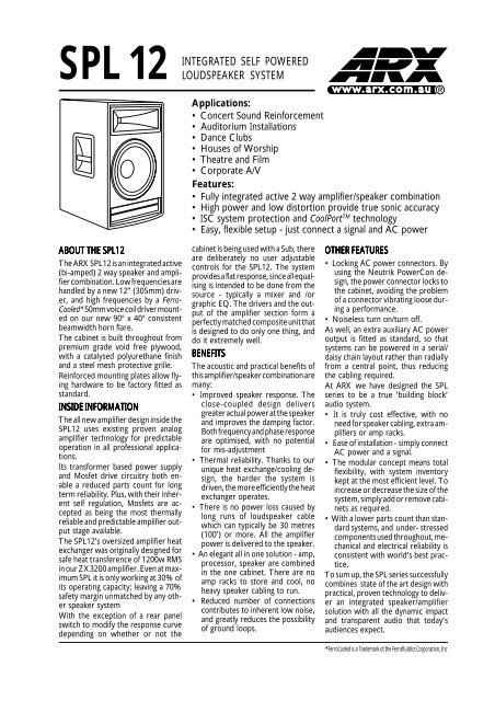 SPL 12 INTEGRATED SELF POWERED LOUDSPEAKER ... - ARX