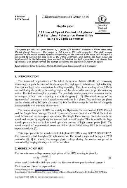 Regular paper DSP based Speed Control of 4 phase 8/6 Switched ...