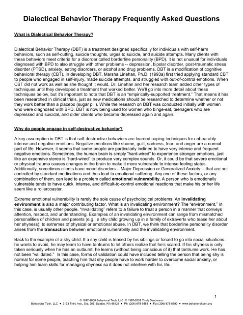 Dialectical Behavior Therapy Frequently Asked Questions