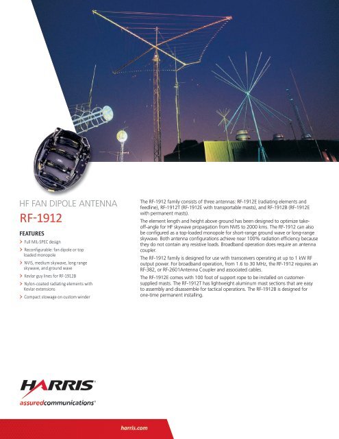 RF-1912 HF Fan Dipole Antenna Data Sheet - Harris Corporation