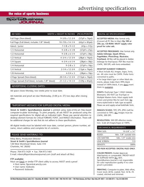 advertising specifications - Sports Business Daily