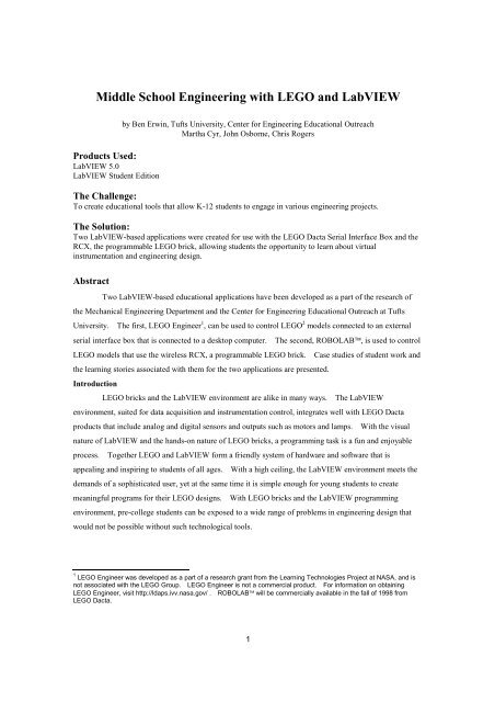 Middle School Engineering with LEGO and Labview