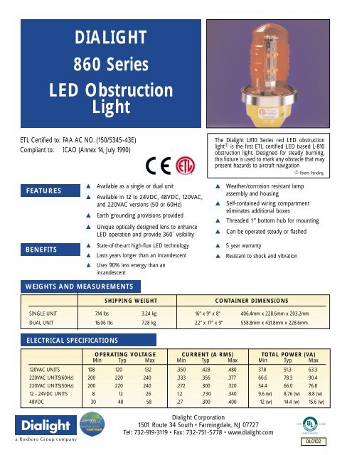 DIALIGHT 860 Series LED Obstruction Light - Armspower.com