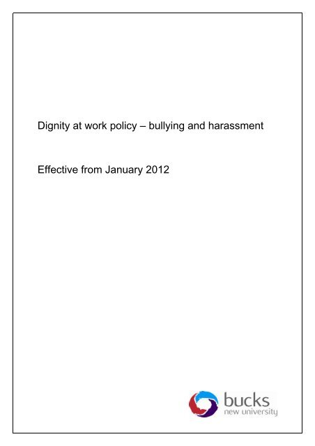 Dignity at Work Policy - Bullying & Harassment - Buckinghamshire ...