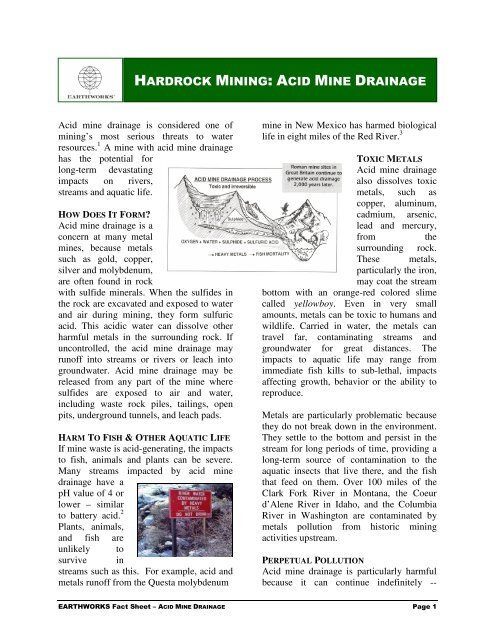 HARDROCK MINING: ACID MINE DRAINAGE - Earthworks